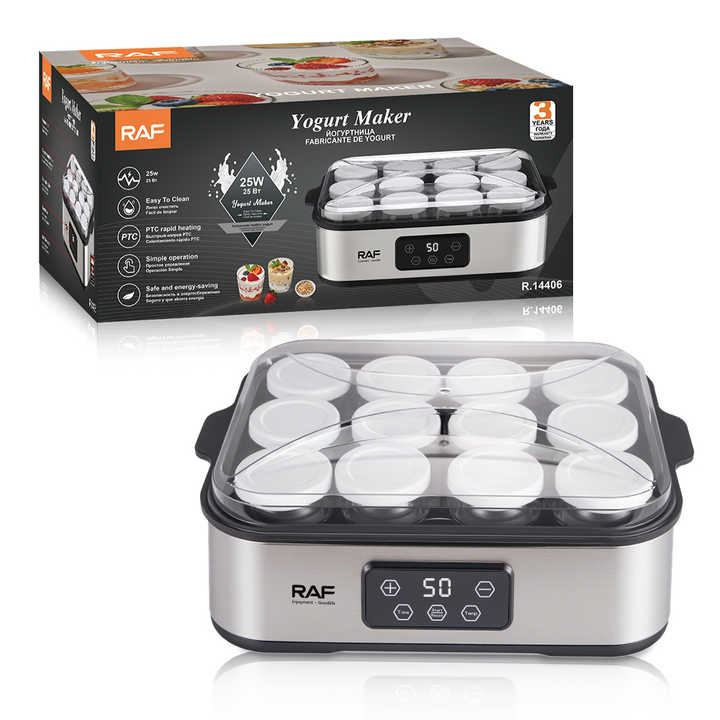 RAF R.14406 12-Jar Glass Electric Household Yogurt Maker with Glass Jars for Dormitory or Office ...