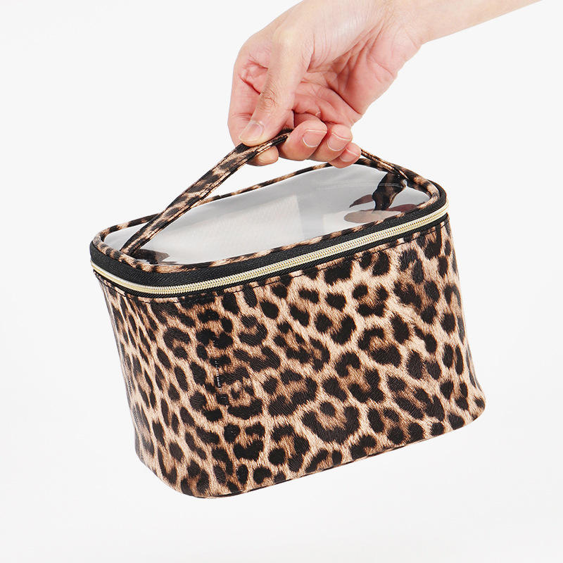 Fashion Leopard Print PVC Zipper Closure Transparent Large Capacity ...