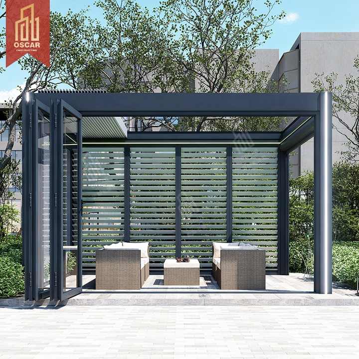 Waterproof Motorized Bioclimatic Pergola with Retractable Canopy