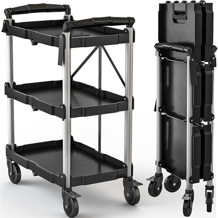 3 Shelf Plastic Hand Pull Trolley Collapsible Service Cart| Alibaba.com