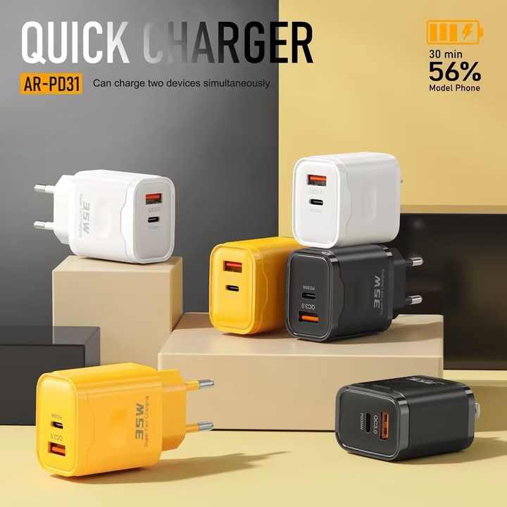 EU/US/UK Plug 35W USB-C PD Fast Charger Mobile Phones Quick Charging ...