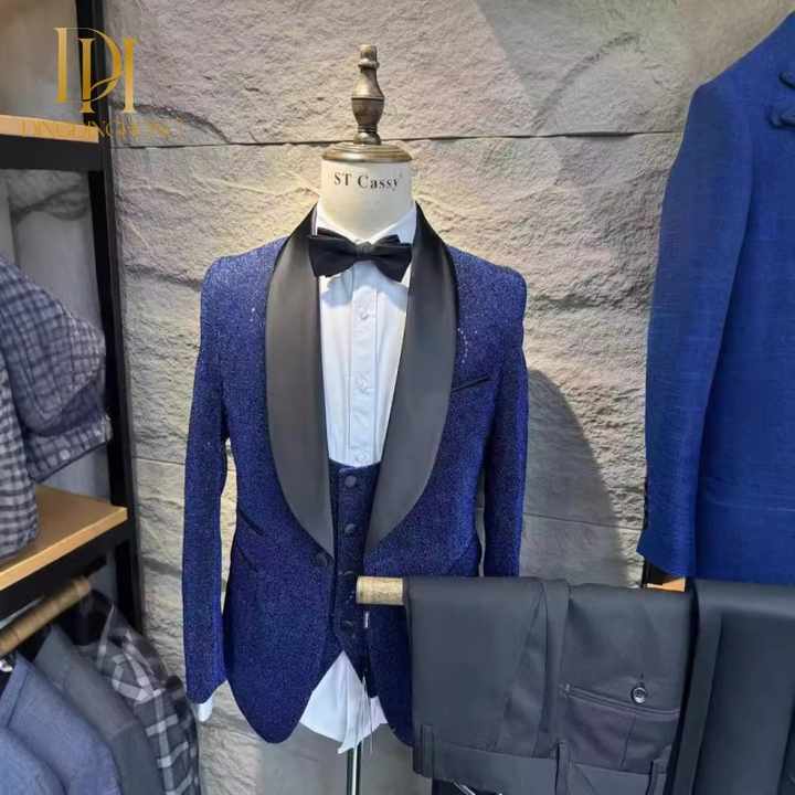 Luxurious Men's Three-piece Jacquard Suit Form-fitting Formal Men's ...
