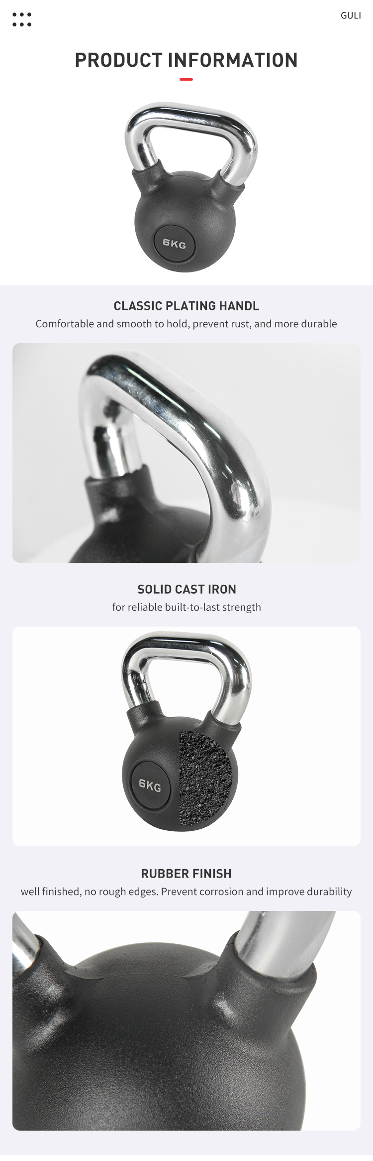 Guli Fitness Rubber Coated Kettlebell With Chrome Handle Great For ...