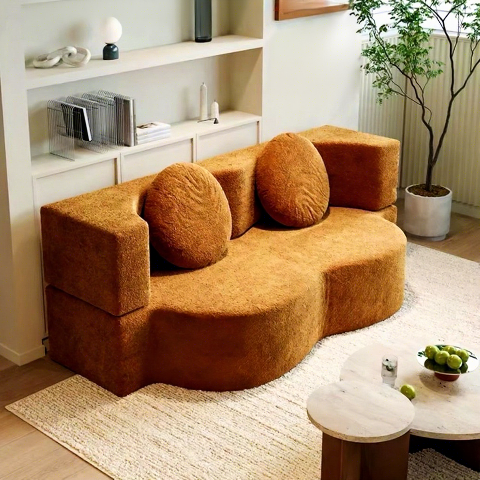 Compressed Vacuum Roll Shaped Fabric Sofa Bed Modern Simple Living Room ...