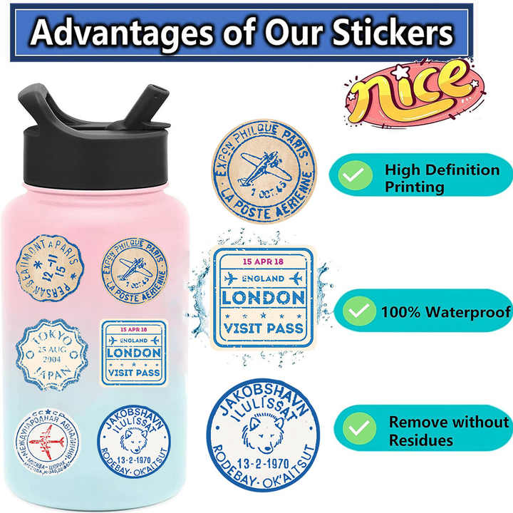 50Pcs Blue Cartoon Travel Ticket Pass Graffiti Stickers for Suitcase ...
