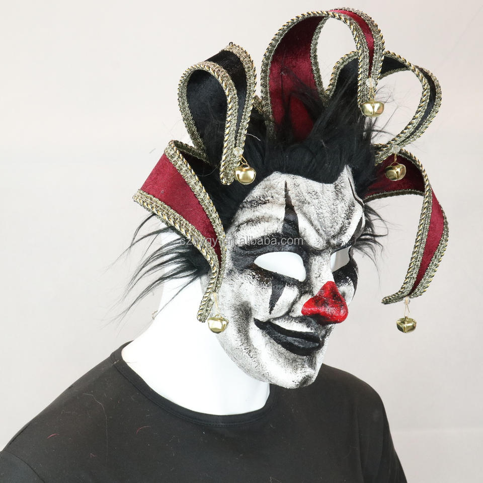 Horror Jester Clown Masquerade Scary Mask for Halloween Parties Costume ...