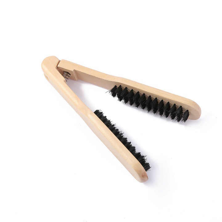 V Shape Folding Hairdressing Straight Hair Splint Comb Wooden Boar ...
