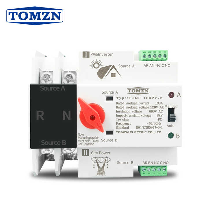 TOMZN Single Phase Din Rail ATS for PV and Inverter Dual Power