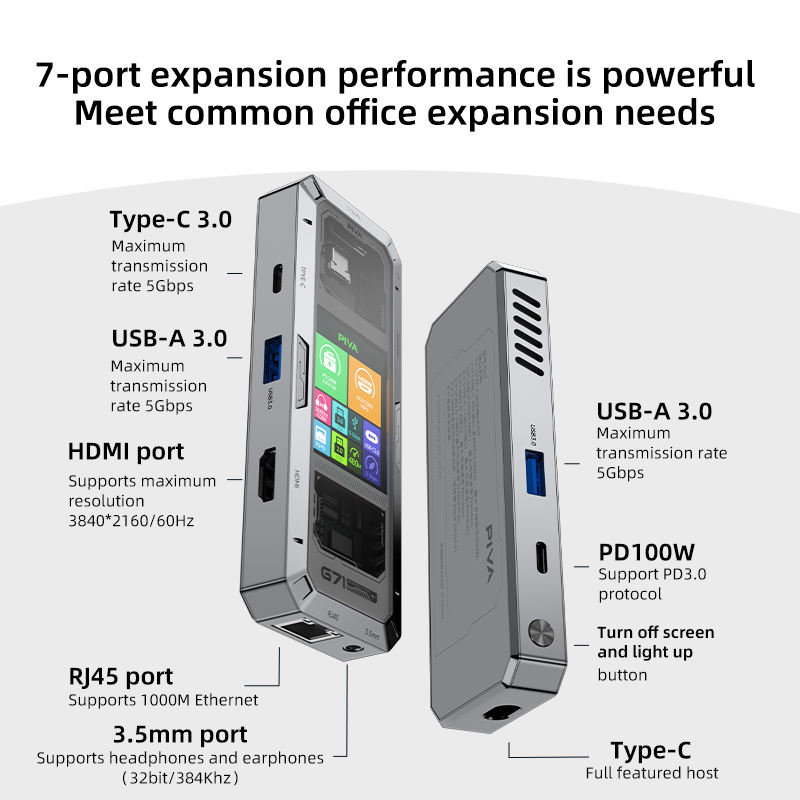 PIVA G71 7-in-1 Aluminum Alloy Type-C Docking Station with HDMI 2.0 ...