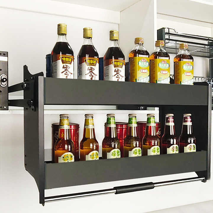 Hydraulic Pull Down Shelf Upper Kitchen Wall Cabinet Storage Hanger ...