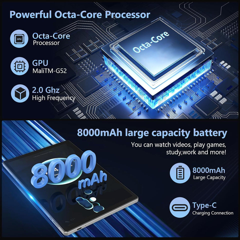 10.1 Inch Android 15 Wifi Tablet Octa-Core Processor 12GB RAM 512GB ROM ...