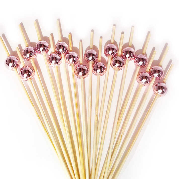 100-Pack 4.7\" Handmade Natural Bamboo Gold Pearl Cocktail Picks ...
