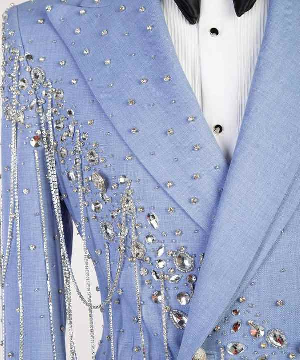 Custom Rhinestone Shining Suit for Men Groom Luxury Prom Pearl Ornament ...