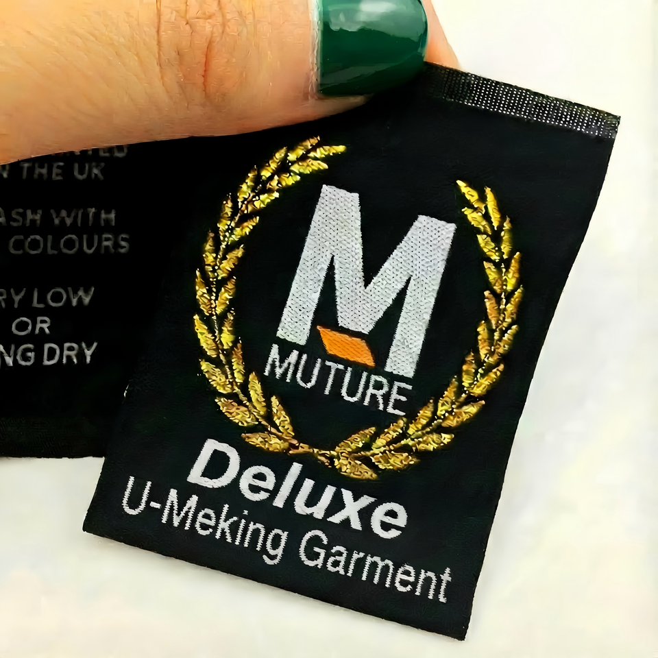 Custom Gold Metallic Thread Woven Label Black Damask Clothing Tags High ...