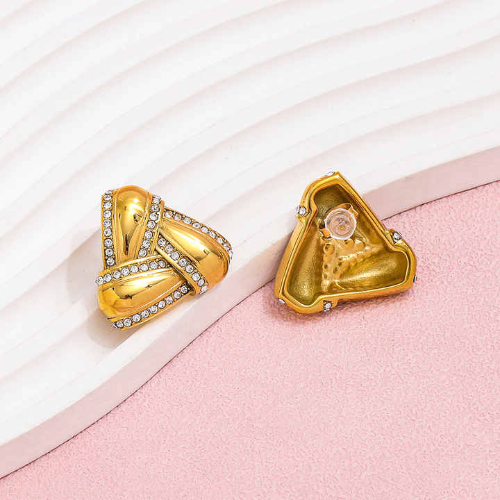 18K PVD Gold Plated Waterproof Trendy Stainless Steel Triangle Cross Micro Pave Stud Earring ...