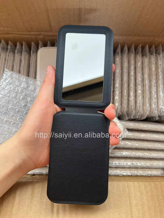 SAIYII Extra Thin Rectangle Foldable Small PU Leather Mirror Embossed ...