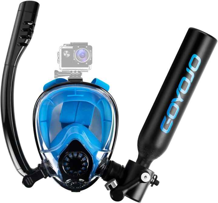 GOYOJO Mini Scuba Tank & Full-Face Snorkel Mask Combo, 0.5L for 5-8 Min ...