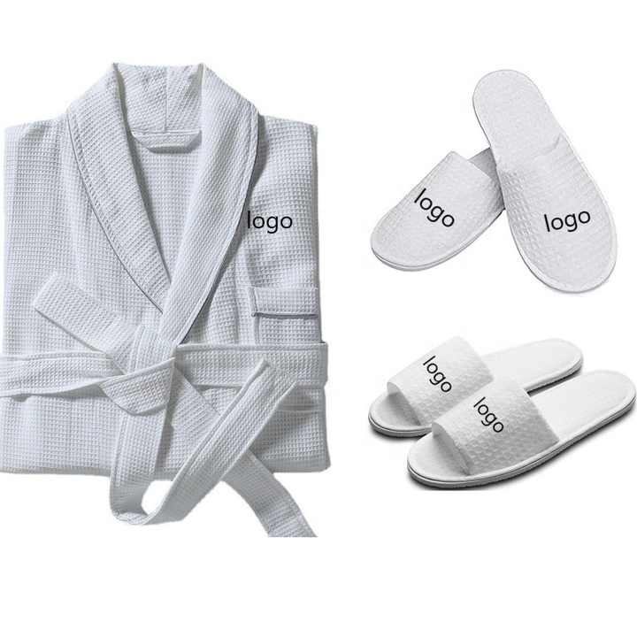 Luxury 100% Cotton Waffle Bathrobe & Slipper Set for Home