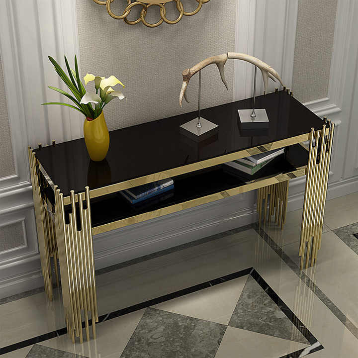 Modern Luxury Glass Top Entrance Table Gold Stainless Steel Legs ...