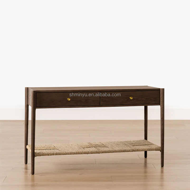 MYHOME Antique Mid-Century Modern Solid Wood 2-Drawer Console Table ...