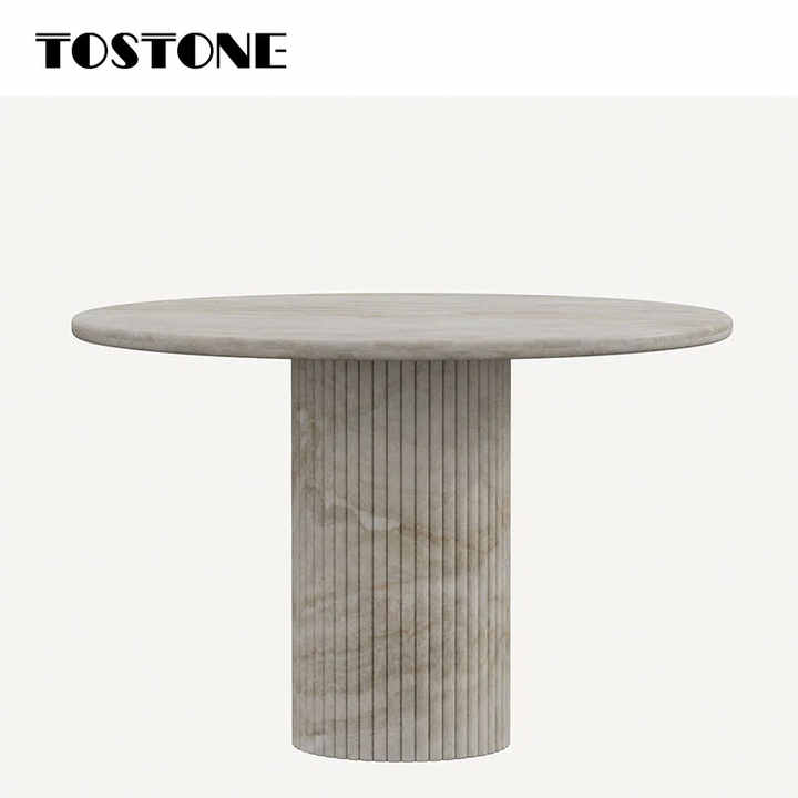 Tostone Modern Natural Taj Mahal Quartzite Round Dining Table With ...