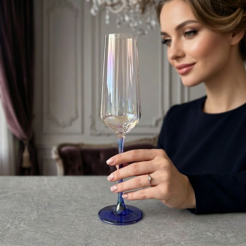 Modern Minimalist Two Tone Gradient Blue Stem Ion Plated Fluted Hand ...