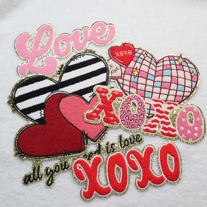 Embroidered Patch Custom Valentines Day Glitter Letter Heart Love Patch Xoxo Iron on Chenille ...