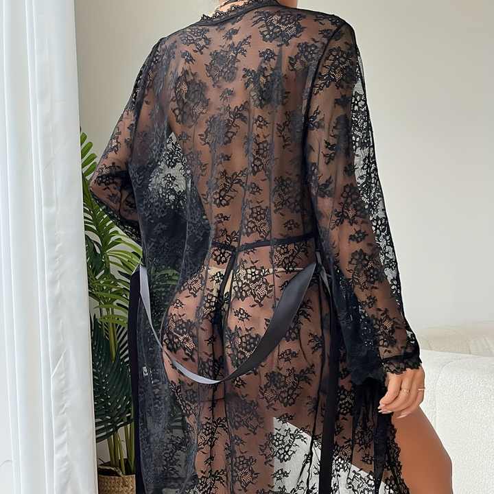 Elegant and Seductive Women's Long Pajama Set with Lace Trim Fun and ...