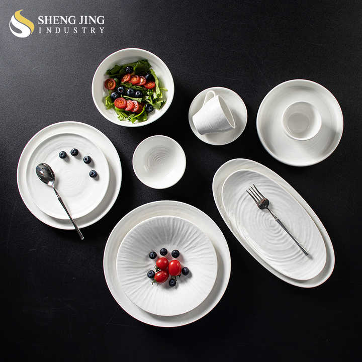 Modern Sustainable White Ceramic Plates Sets Dinnerware for Restaurant ...