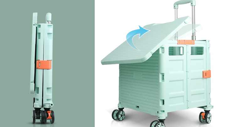 Plastic Rolling Folding Hand Carts Shopping Trolley Luggage Foldable ...