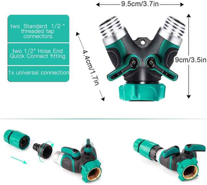 2 Way Hose Tap Connector - Efficient Outdoor Water Splitter