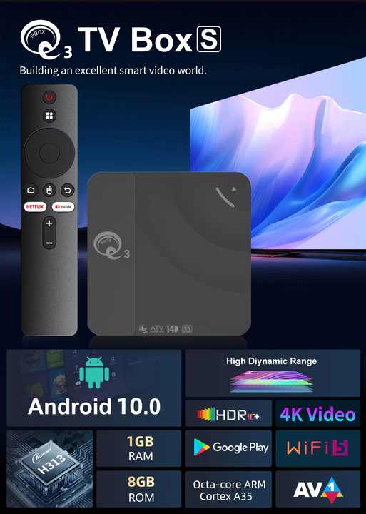 Q3 Android TV Box HD 4K 2.4/5G WiFi BT Voice Remote Control Tv Stick 1gb 8gb Android 10 Set Top ...