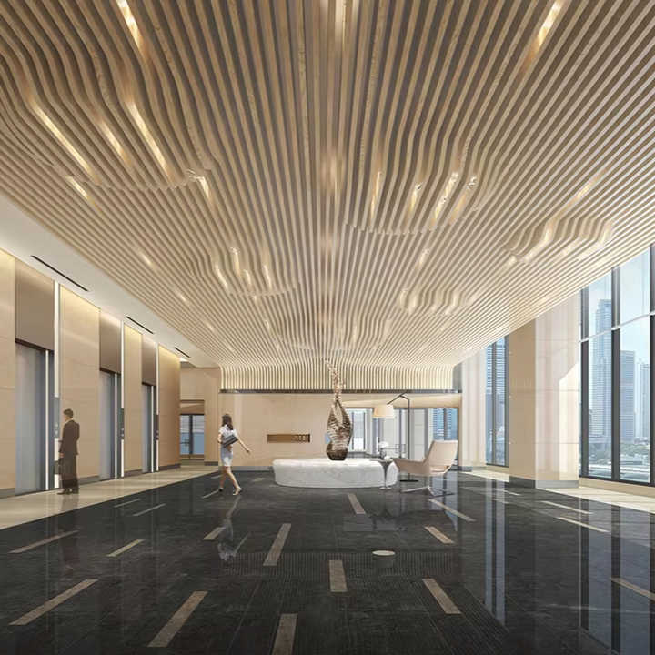 Aluminum Baffle Wood Grain Ceilings System Metal Decorative Suspended ...