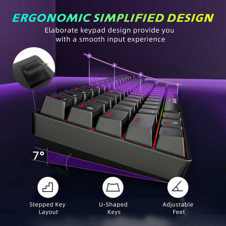 Fifine GK1 Mini RGB Wired Gaming Mechanical Keyboard with Type-C PBT ...