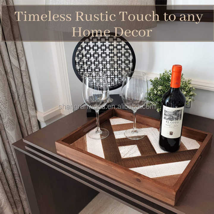 Rustic Rectangular Acacia Wood Bread Serving Tray With Handle ...