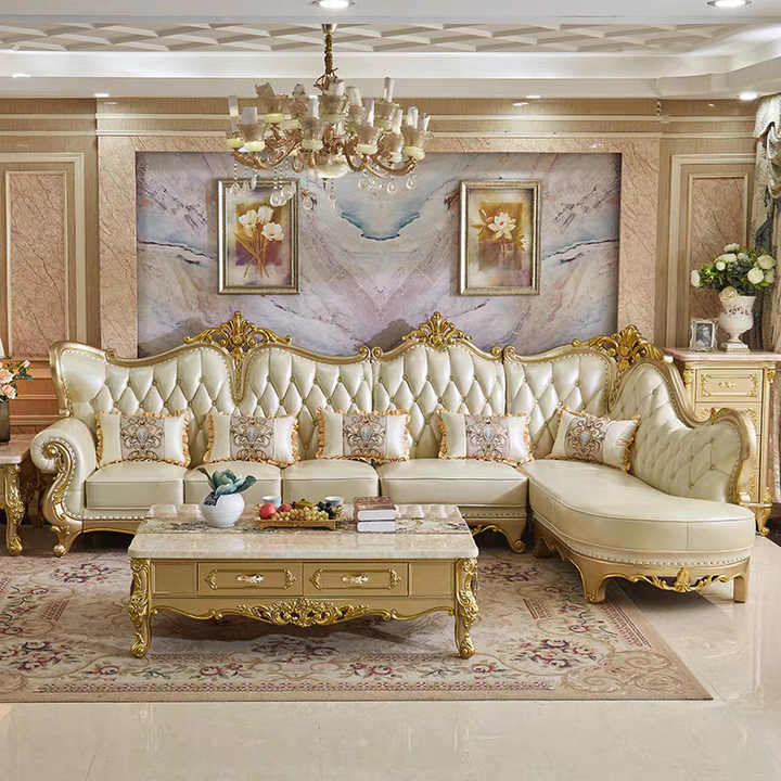 Modern Luxury European Royal Style Sectional Sofa Set Genuine Leather ...
