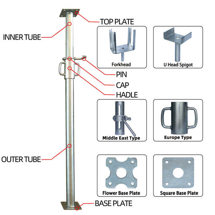 Adjustable Prop Jack Galvanized Acro Prop Shoring Heavy Duty Shuttering ...