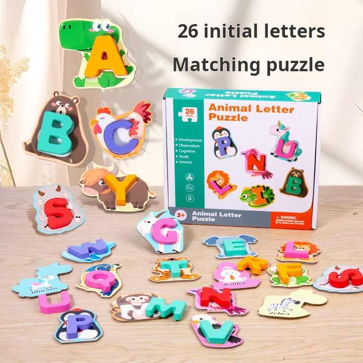 Animal Alphabet Puzzle Montessori Wooden Letter Puzzle Educational ...