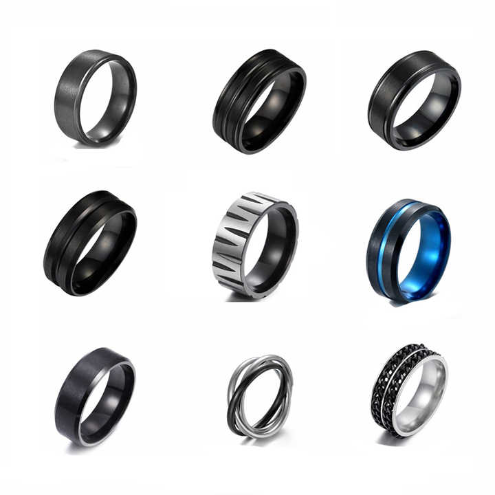 Men's Black Combination Ring - Hip Hop Punk Stainless Steel
