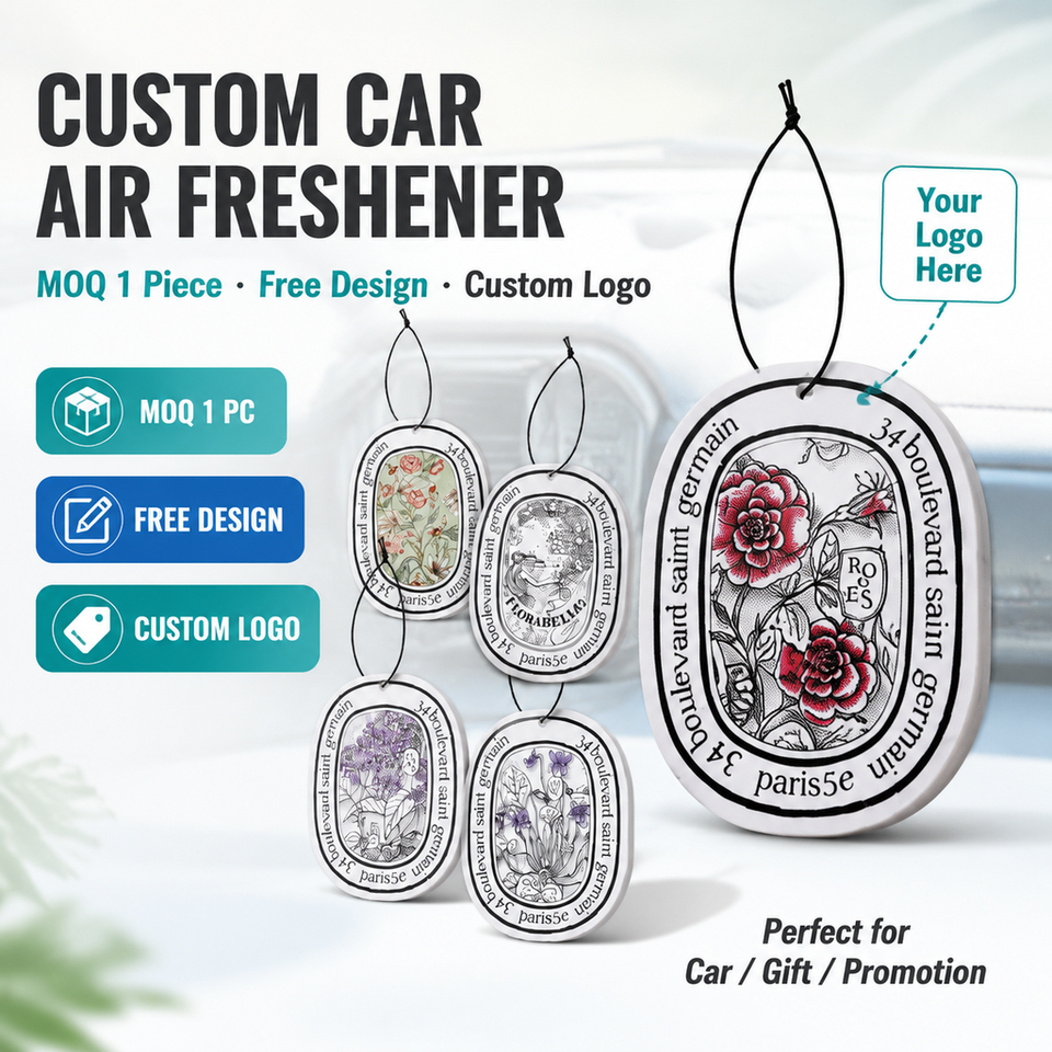 Free Sample Custom Logo Pattern Scents 8x8cm Long Lasting Hanging Car ...