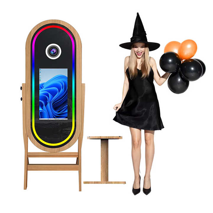 2025 Wooden Magic Mirror Photo Booth With 21.5 Inch Touch Screen Camera Printer Digital Oval ...