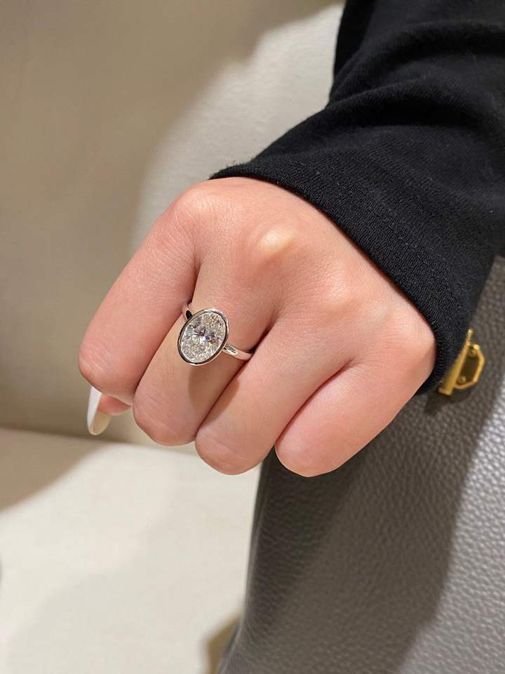 ICEWALD PT950 18K Solid Gold Luxury Wedding Engagement Ring 3Carat OVAL-Cut Lab-Grown Diamond ...