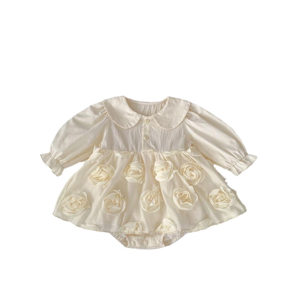 Spring and Autumn Infant Jumpsuit Girls Long Sleeve 3D Flower Princess ...