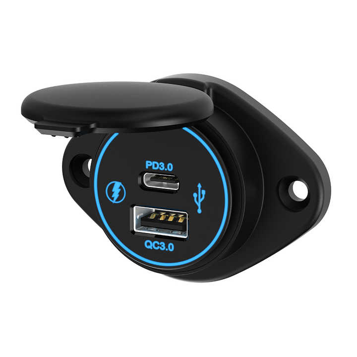 Panel Mount Waterproof IP67 2 Port Usb a C QC 3.0 36W PD 3.0 30W 12V ...
