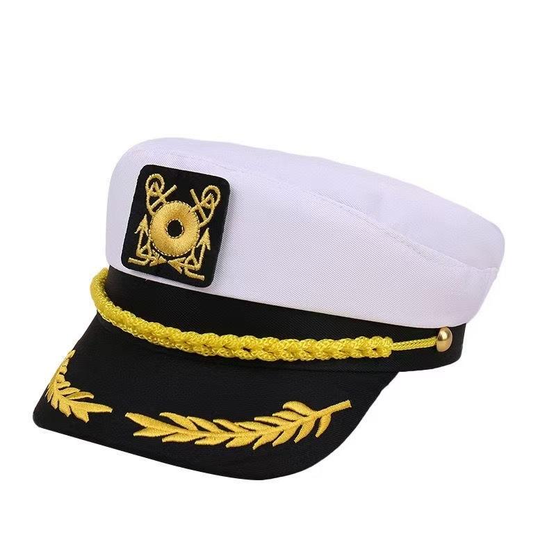 Navy Costume Hat with Custom Embroidered Anchor Flat Top Party Hats for ...