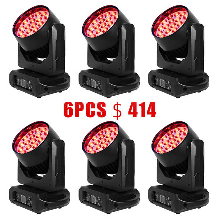 6pcs 19x15w DMX 19*15 RGBW 4in1 Zoom Wash LED Moving Head Light with ...