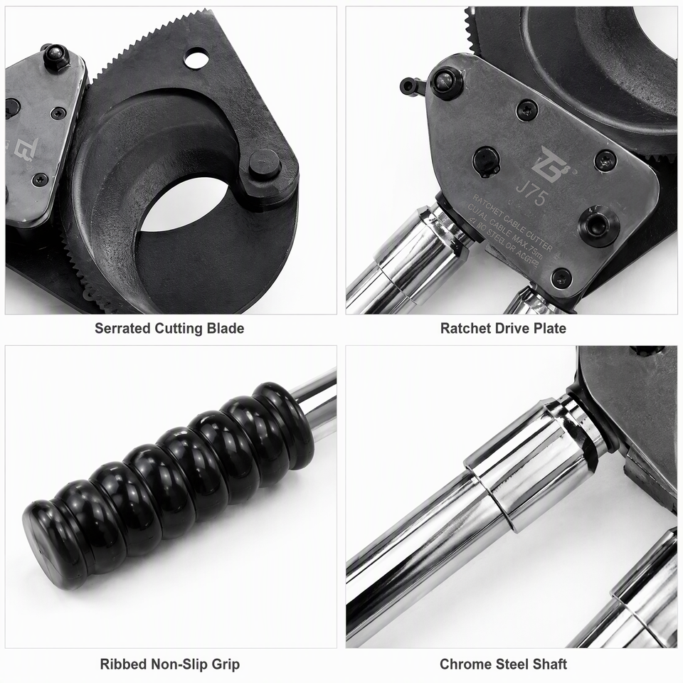 J75 75mm Armored Cu/Al Ergonomic Hand Operated Ratchet Cable Cutter for ...