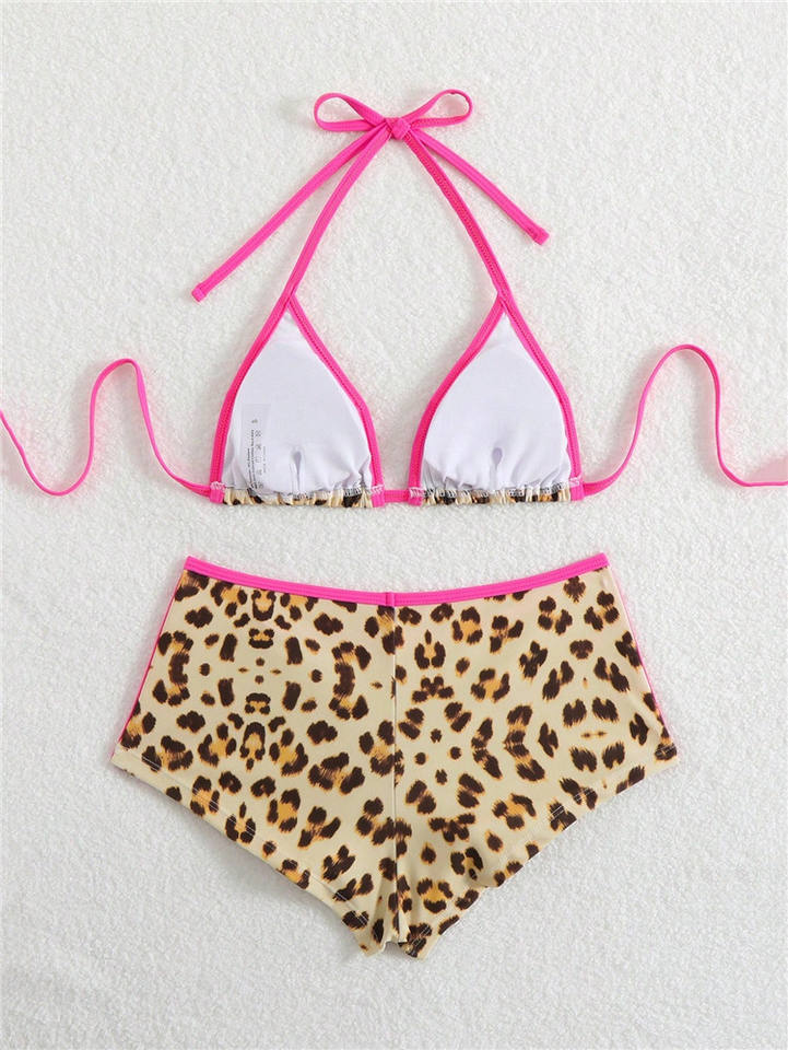 Leopard Print Swimsuits Tankini Set Female Swimwear Push up for Beach ...