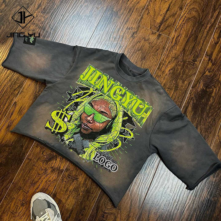 Custom Logo Vintage Distressed Cut and Sew T-shirts