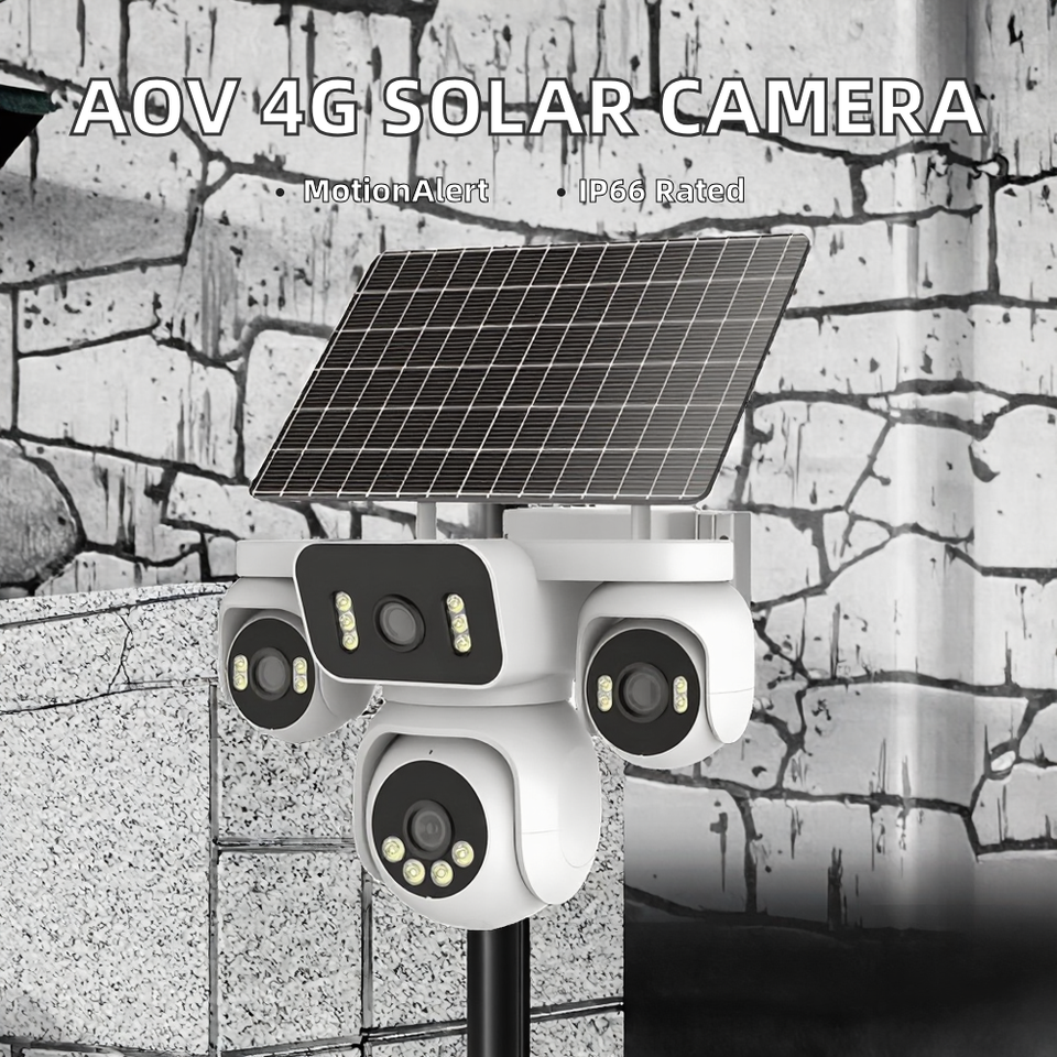 AOV 8MP 4G Solar Powered PTZ Dome Camera Waterproof CMOS AI Human ...